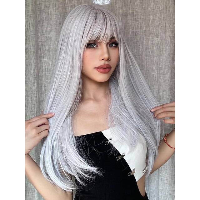 White Wig with Bangs Long Straight White Wigs for Women Cosplay Wigs ...