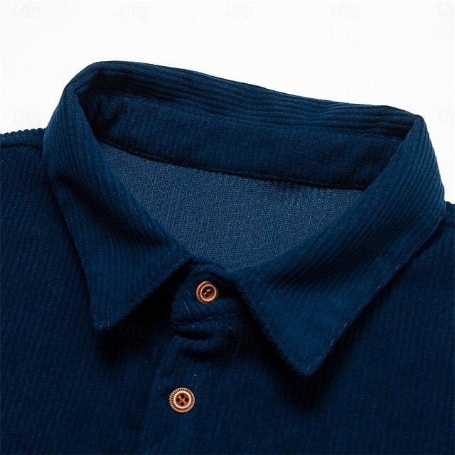 Men's Corduroy Shirt Button Up Polos Casual Sports Lapel Long Sleeve ...