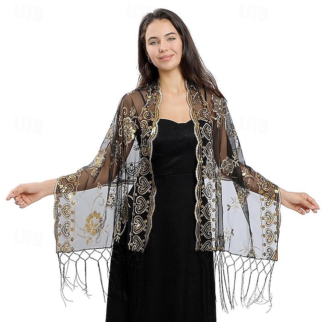 Women's 1920s Long Shawl Wraps,Sequin Flapper Evening Shawls for women ...