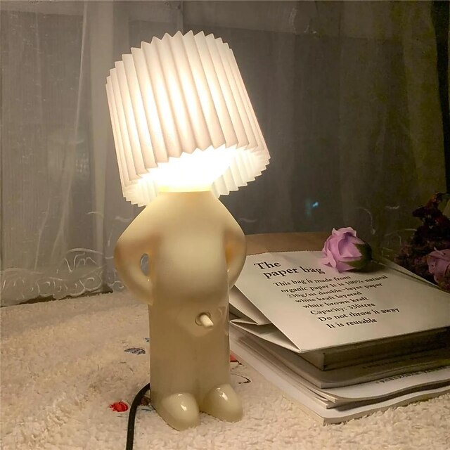 Mischievous Boy Desk Lamp LED Pleated Reading Light Bedroom Bedside Shy ...