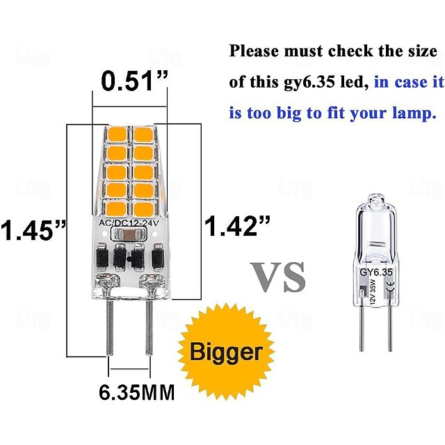 GY6.35 LED Bulb AC/DC 12V-24V 3W for Closet Under Cabinet Ceiling Table ...