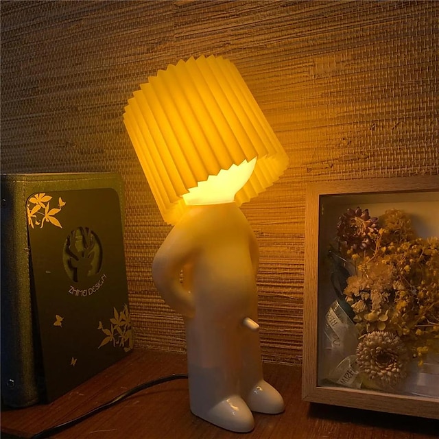 Mischievous Boy Desk Lamp LED Pleated Reading Light Bedroom Bedside Shy ...