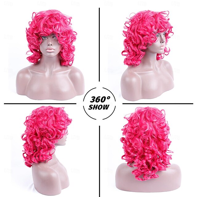 Carnival Wig 2026 Pink Brown Yellow Curly Short Synthetic Festival Wig ...