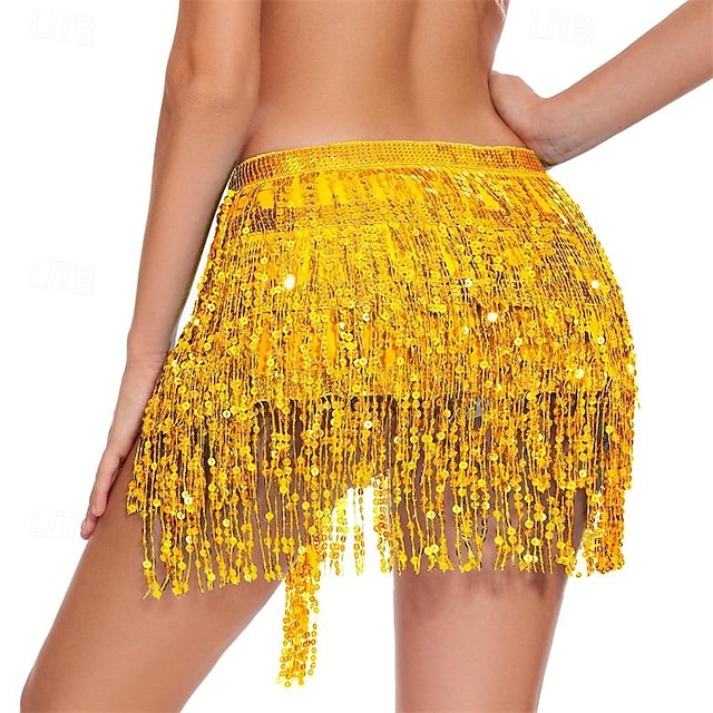 Sequin Skirt Fringe Wrap Skirts Sparkly Belly Dance Hip Scarf Tassel Skirt Party Rave Costume ...
