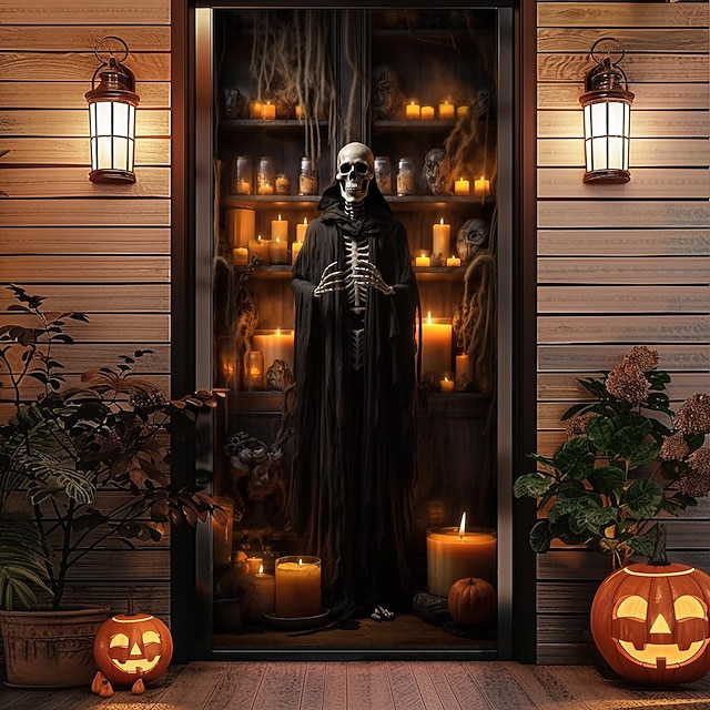 Halloween Door Decorations Halloween Door Covers Werewolf Skeleton Door ...