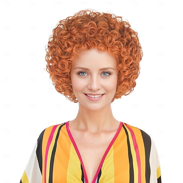 Women Rope Short Curly Red Brown Hair Wig Halloween Cosplay Party Wigs ...