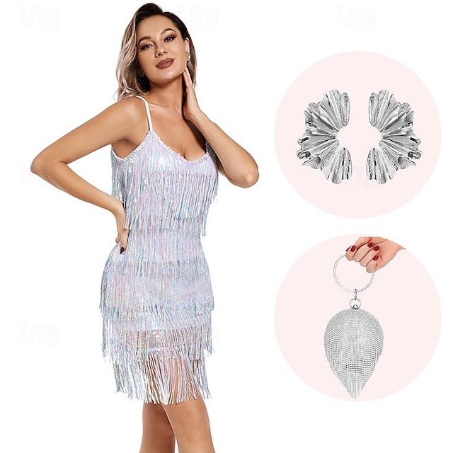 Retro Vintage Roaring 20s 1920s Mini Flapper Dress Outfits Sleeveless ...