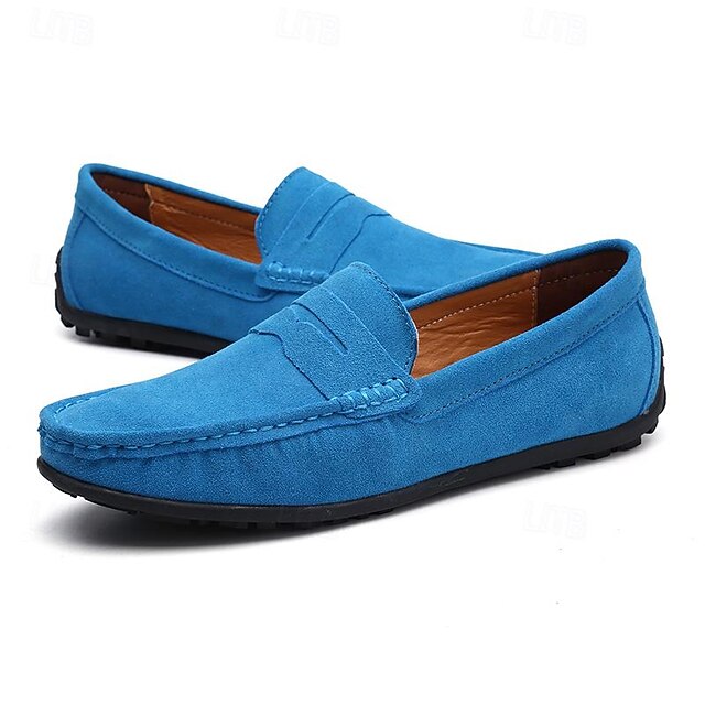 Men's Blue Faux Suede Driving Loafers – Lightweight Slip-On Shoes with ...