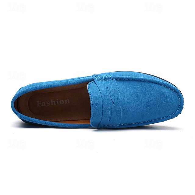 Men's Blue Faux Suede Driving Loafers – Lightweight Slip-On Shoes with ...