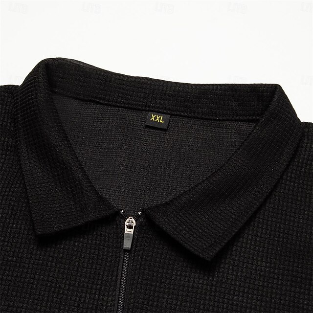 Men's Waffle Polo Shirts Textured Going out Gym Turndown Quarter Zip ...