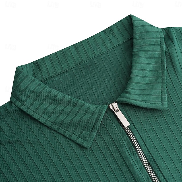 Men's Polo Textured Casual Quarter Zip Long Sleeve Casual Old Money ...