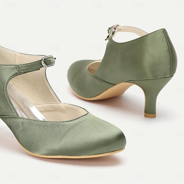 Women's Elegant Satin Mary Jane Heels - Comfortable Mid-Heel Dress ...