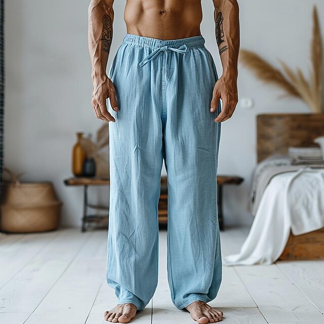 Men's Culottes Wide Leg Solid Color Elegant Vacation Loose Fit Blue ...