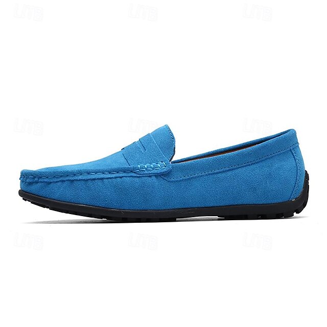 Men's Blue Faux Suede Driving Loafers – Lightweight Slip-On Shoes with ...