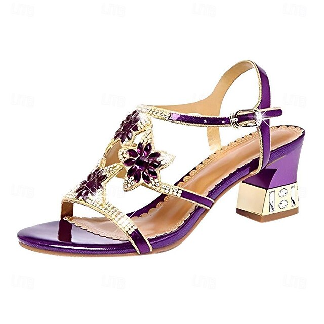 Blue Women's Sandals with Decorative Flower Embellishments and Mid Heel ...
