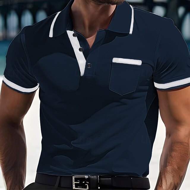 Men's Button Up Polos Business Polo Business Casual Ribbed Polo Collar ...