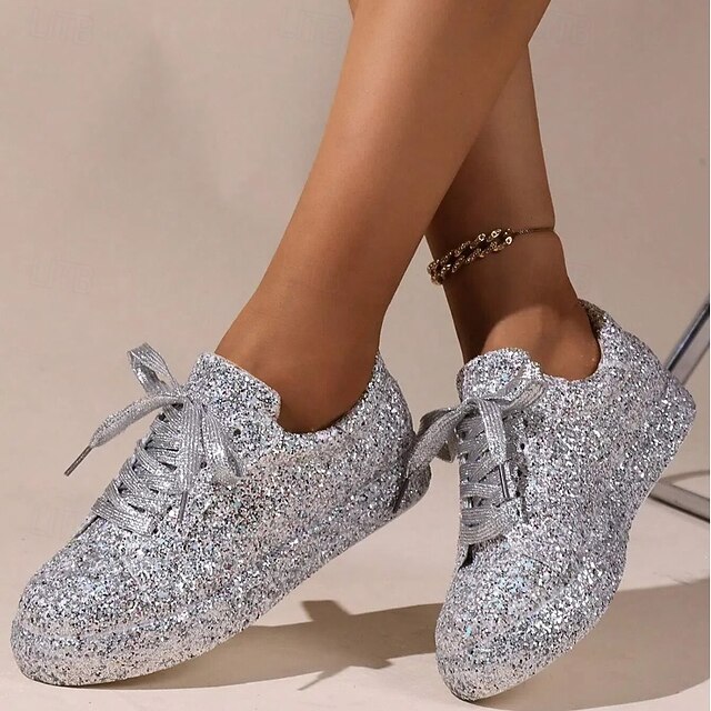 Women's Sparkly Glitter Sneakers – Comfortable Fashion Trainers for ...