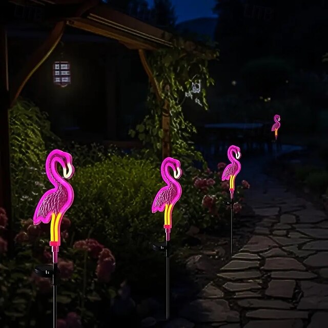 Solar Flamingos Lawn Lights Outdoor Waterproof Garden Path Grass From ...