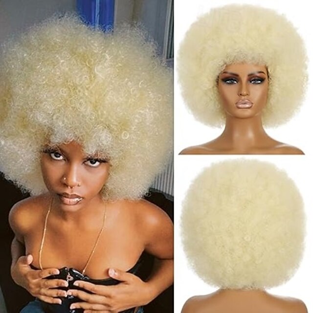 Afro Wigs for Black Women Short Curly Afro Kinky Wig 70s Large Bouncy and Soft Natural Looking ...