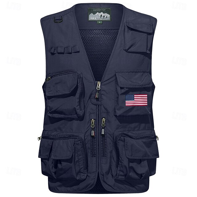 Men's American US Flag Waistcoat Gilet Fishing Vest Tactical Practical ...
