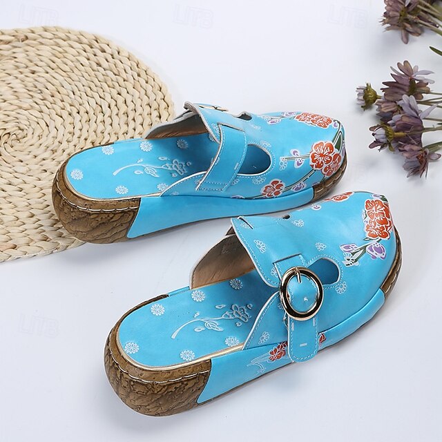 Women's Floral Embroidered Slip-On Clogs with Buckle Detail and Wedge ...