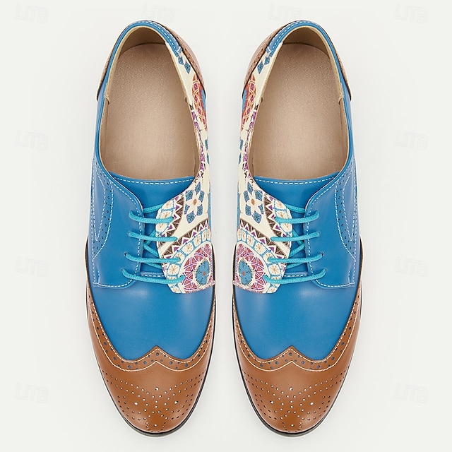 Men's Colorful Oxford Brogues with Blue and Brown Leather, Intricate ...