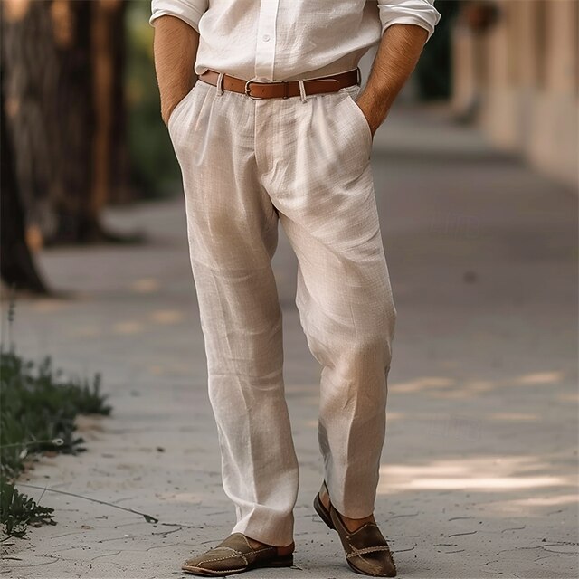 Men's Linen Pants Trousers Summer Pants Pleated Pants Dress Slacks ...