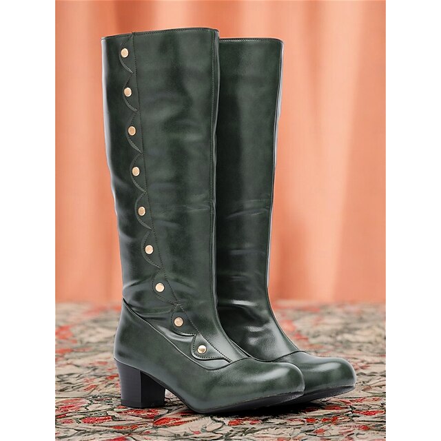 Women's Green Knee-High Vintage Fashion Boots - Stylish Button ...
