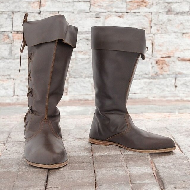 Men's Gothic Renaissance Style Black Fold-Over Knee-High Boots with ...