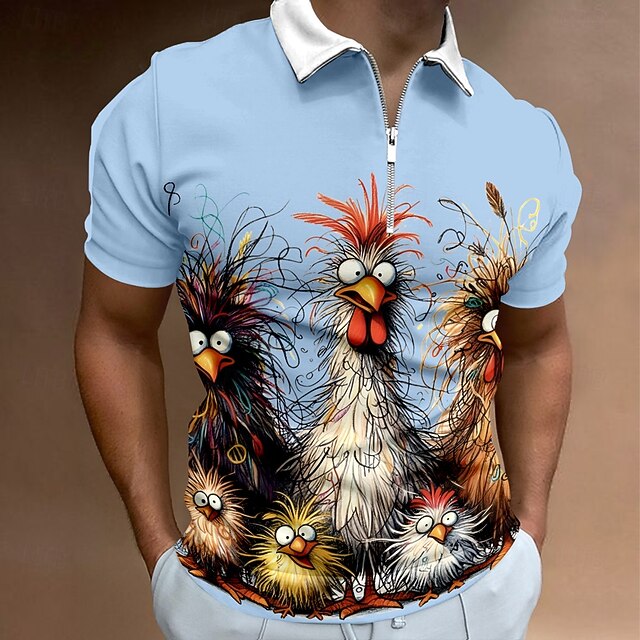 Men's Chicken Zip Polo Shirts Golf Shirt Short Sleeve Polo Shirts ...