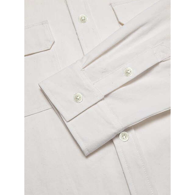 Men's Linen Shirt White Long Sleeve Fold-over Collar Summer Spring ...