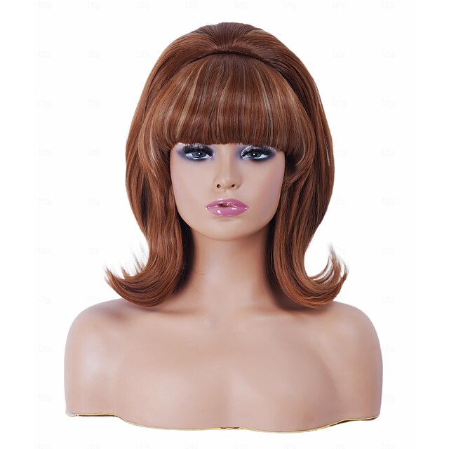 Vintage Short Wavy Wig with Bang Retro Bouffant Beehive Wigs fits 60s ...