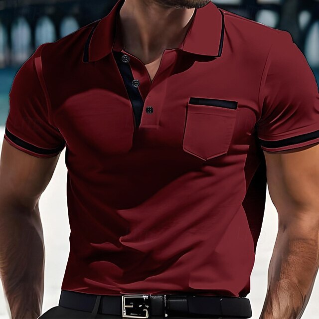 Men's Button Up Polos Business Polo Business Casual Ribbed Polo Collar ...