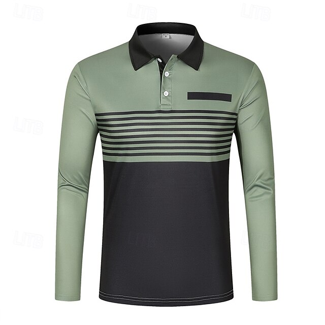 Men's Golf Shirt Golf Polo Work Casual Lapel Long Sleeve Basic Modern ...