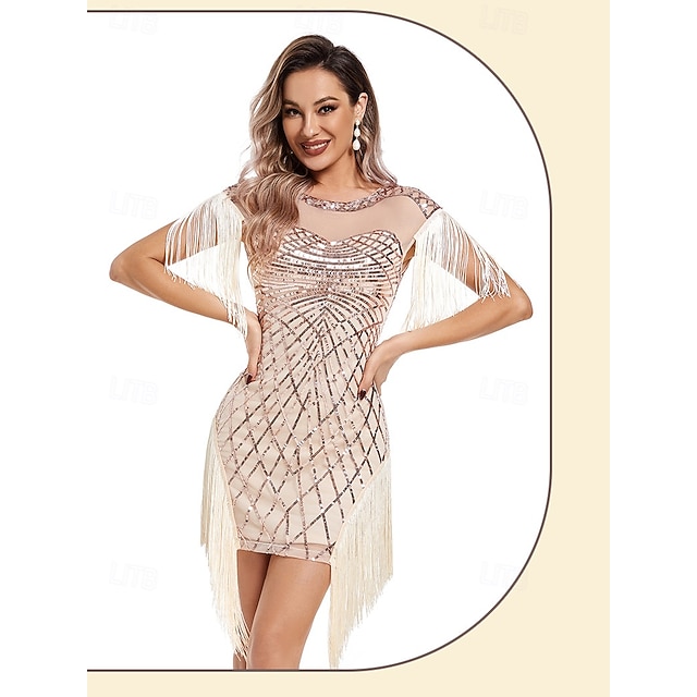 Roaring 20s 1920s Mini Flapper Dress Outfits Short Sleeves The Great ...