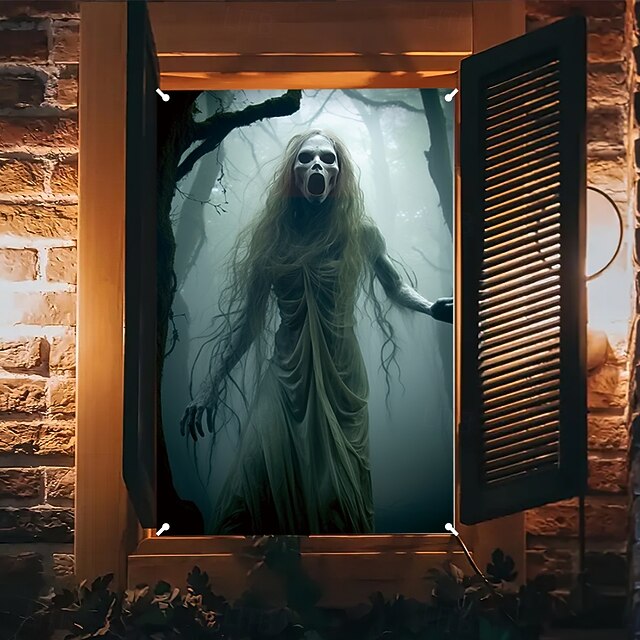 Halloween Window Cover Decorations, Fabric Ghost Bride Creepy Halloween ...