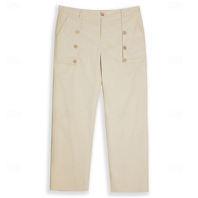 Men's Linen Pants Trousers Summer Pants Buttons Front Pocket Pleats ...