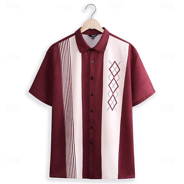 Men's Striped Geometric Pattern Geometry Shirt Bowling Shirt Button Up ...