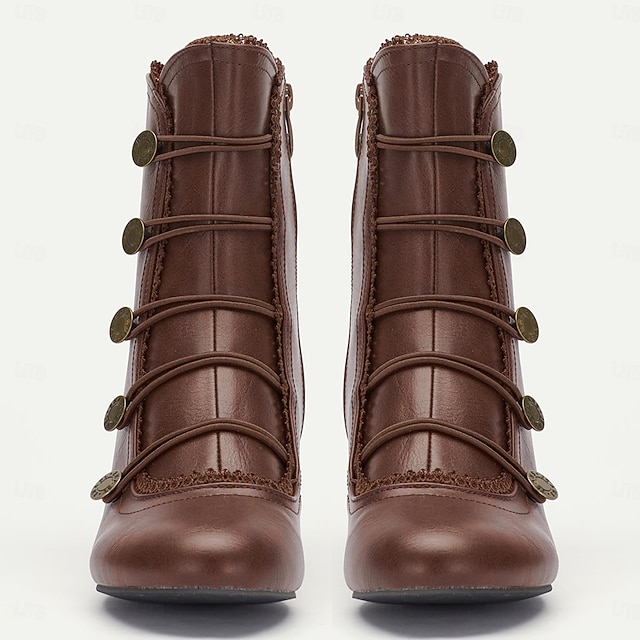 Women's Brown Vintage Victorian Lace-Up Ankle Boots with Button Details ...