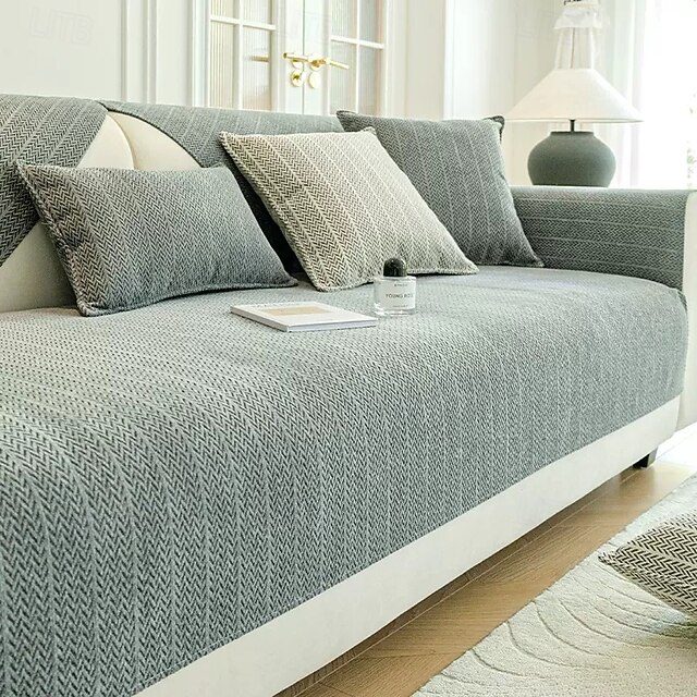 Solid Color Chenille Anti-Scratch Herringbone Couch Cover - Soft and ...