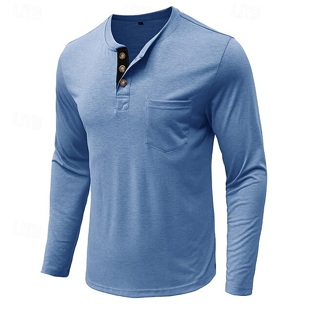 Men's Henley Shirt Tee Long Sleeve Shirt Plain Henley Casual Holiday ...