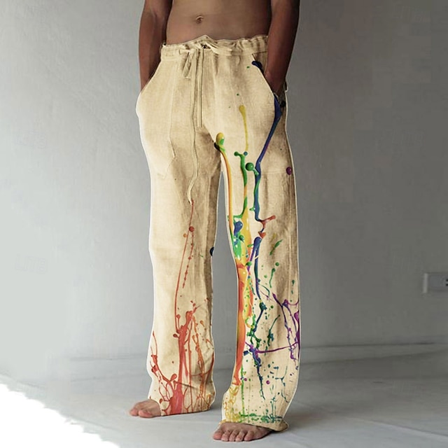 Men's Graphic Prints Graffiti Linen Pants Trousers Summer Pants Mid ...