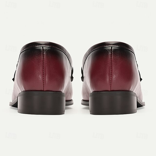 Men's Burgundy Gradient Leather Loafers with Metal Bit Detail - Elegant ...