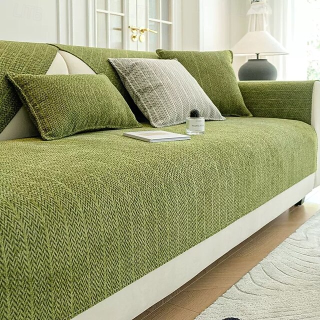 Solid Color Chenille Anti-Scratch Herringbone Couch Cover - Soft and ...