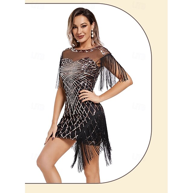 Roaring 20s 1920s Mini Flapper Dress Outfits Short Sleeves The Great ...
