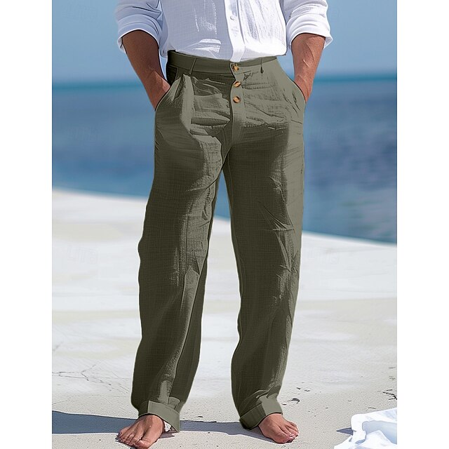 Men's Linen Pants Trousers Summer Pants Beach Pants Front Pocket ...