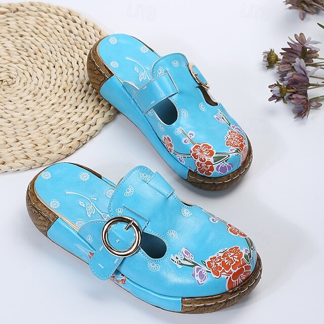 Women's Floral Embroidered Slip-On Clogs with Buckle Detail and Wedge ...