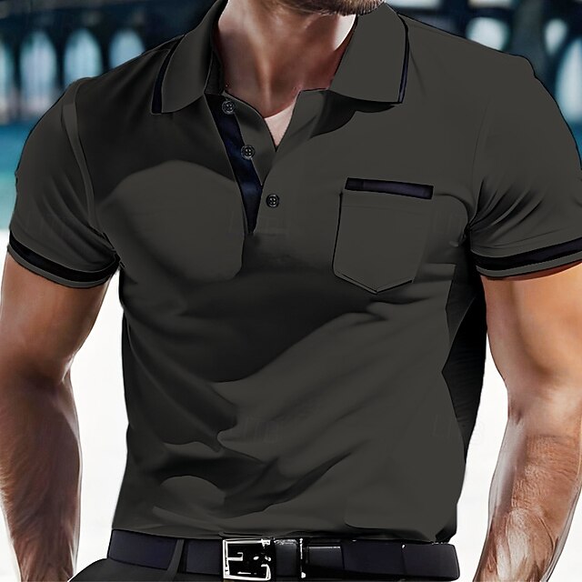 Men's Button Up Polos Business Polo Business Casual Ribbed Polo Collar ...