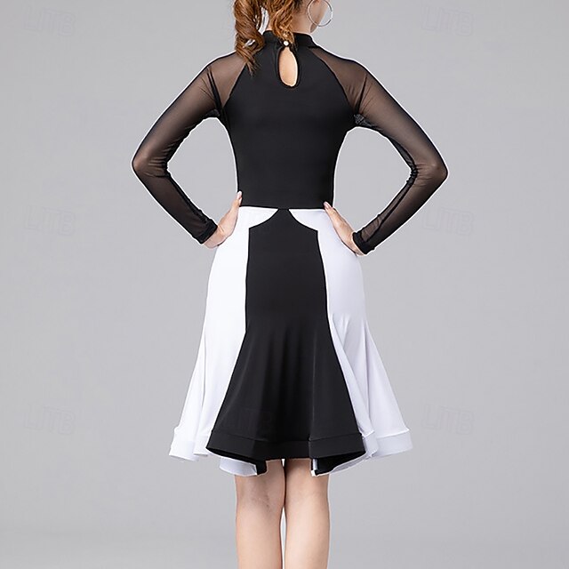 Latin Dance Dress Pure Color Splicing Tulle Women's Performance ...