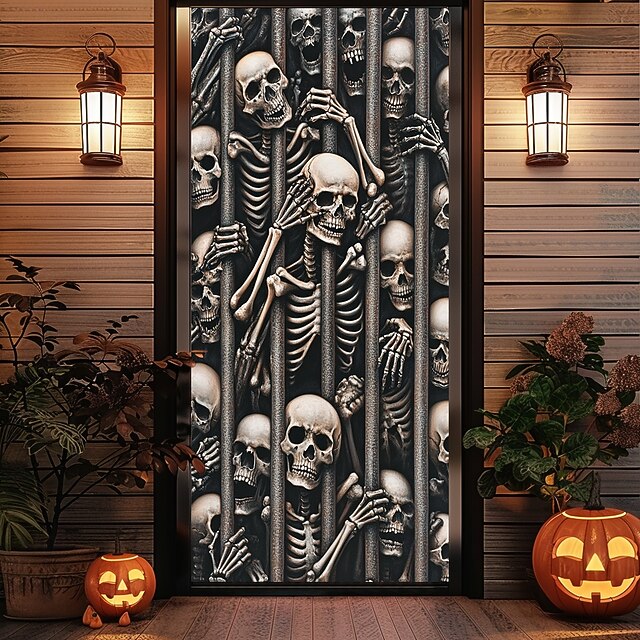 Halloween Door Decorations Halloween Door Covers Werewolf Skeleton Door ...